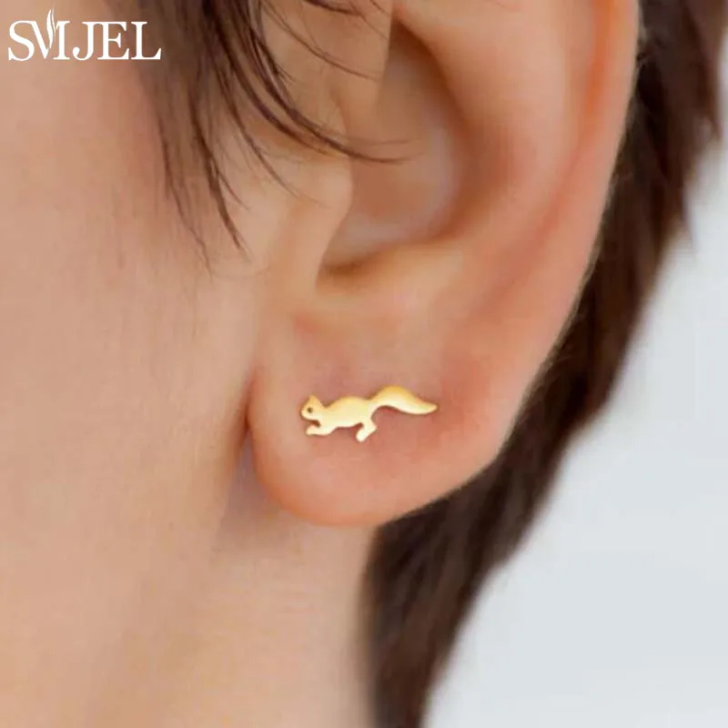 Fashion Cute Squirrel Stud Earrings for Women Stainless Steel Snail ...