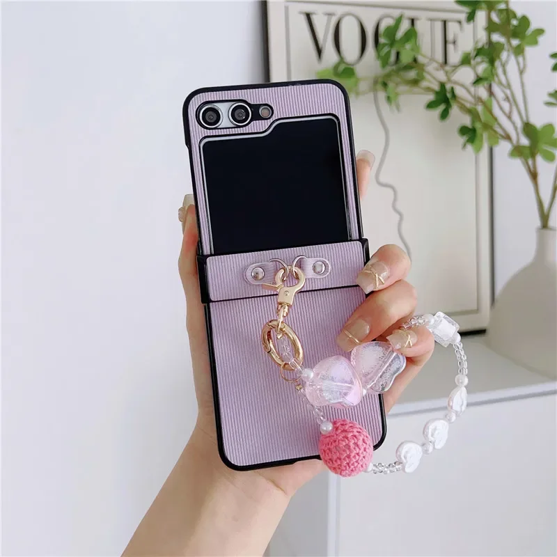 PU-Leather-Bead-Wrist-Strap-Phone-Case-for-Samsung-Galaxy-Z-Flip-5-4-3 ...