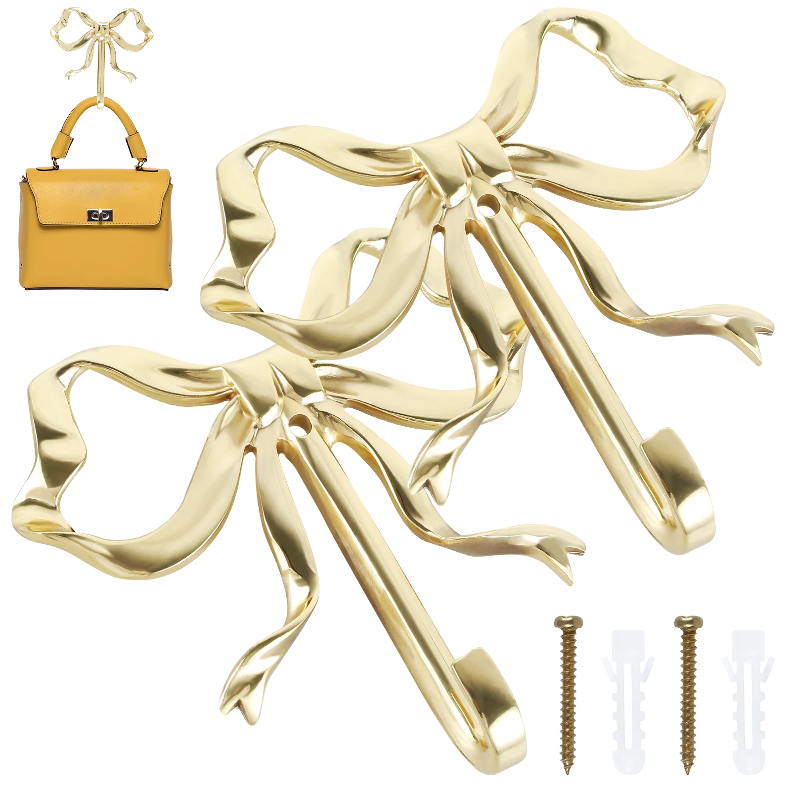 2-Pcs-Bow-Hook-with-Bowknot-Wall-Brass-Mounted-Gold-Bow-Shape-for-Wall ...