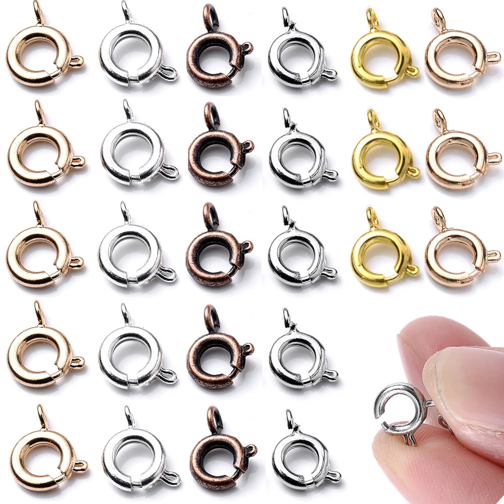 10-20Pcs-6-7mm-Gold-Silver-Spring-Ring-Clasp-With-Open-Jump-Ring-Clasp ...