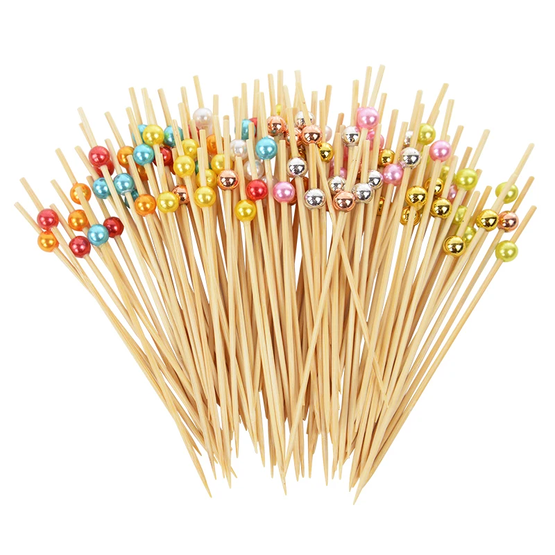 100pcs-Pearl-Cocktail-Picks-Wooden-Food-Toothpick-Skewer-Fork-Fruit ...