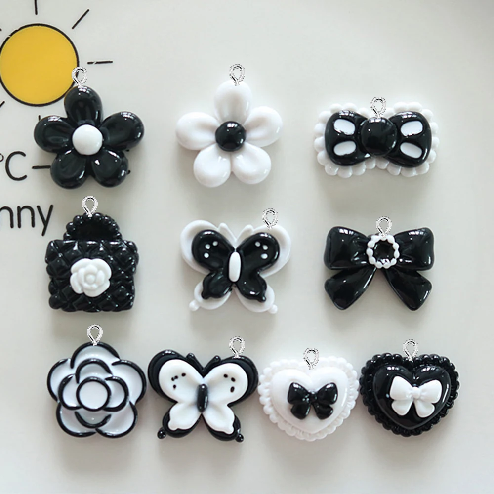 10PCS-Shiny-Black-And-White-Series-Flat-Back-Charms-For-Earrings ...