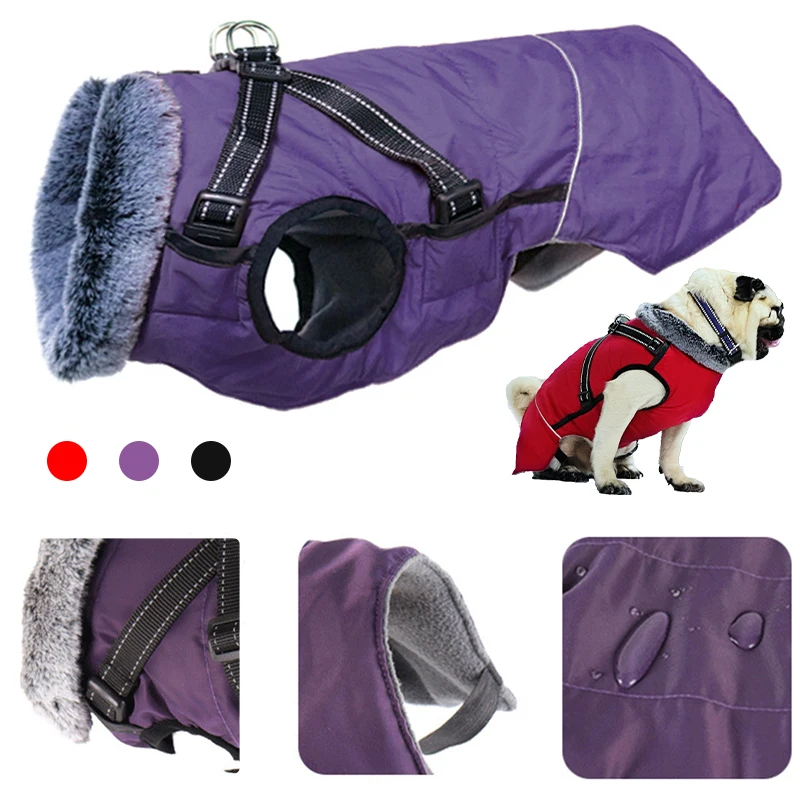 Winter Pet Dog Clothes with Harness for Medium Large Dogs Waterproof ...
