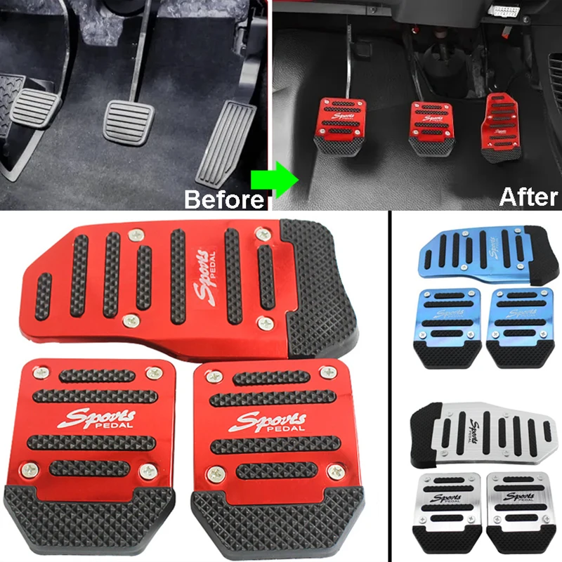 Aluminum-Manual-Transmission-Car-Foot-Pedal-Cover-Set-Alloy-Anti-Skid ...