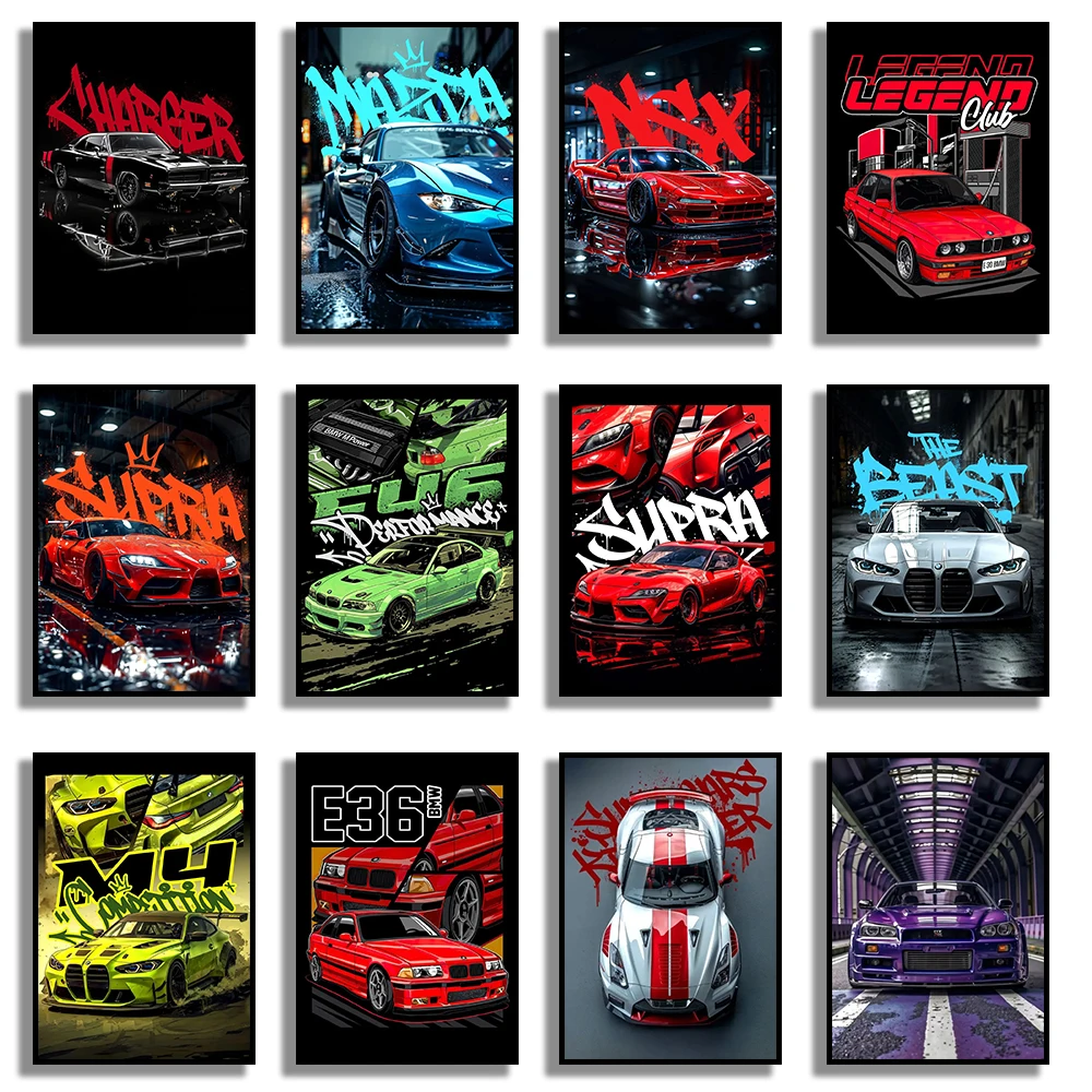 Famous Car Miata Supra Red Street Art Graffiti Style Canvas Wall ...