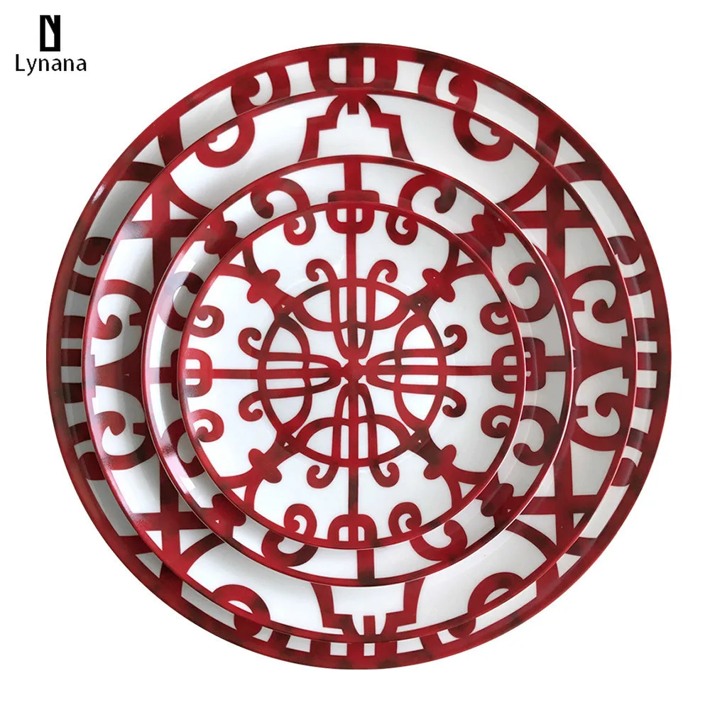 Ceramic Plate Hand-painted Red Art Creative Round Ins Style Tableware H ...