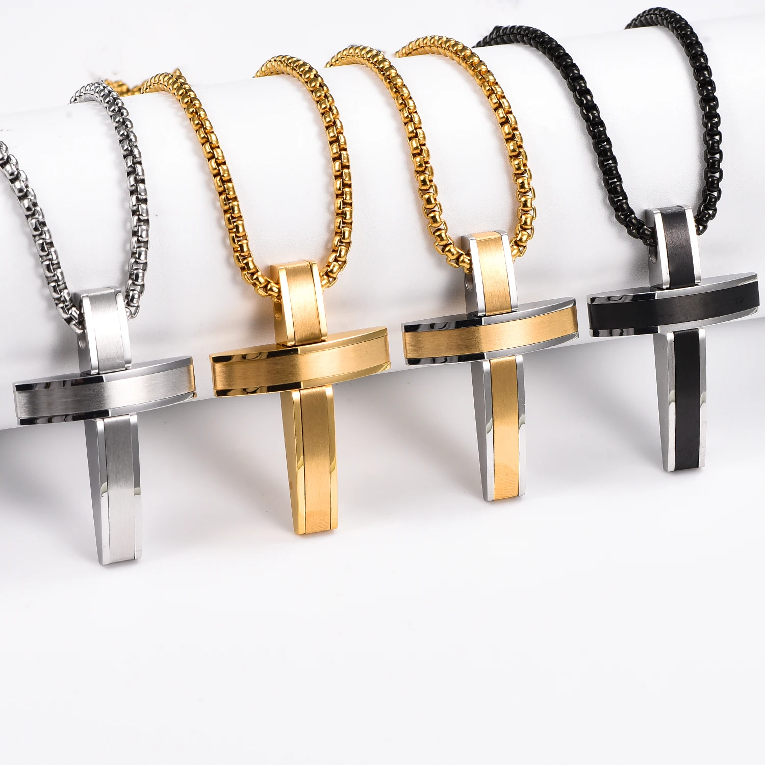 Silver/Gold Color Stainless Steel Smooth Cross Pendant Necklace For Men ...