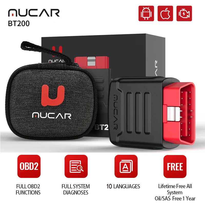 MUCAR BT200 OBD2 Scanner for Car Full System Diagnost Free Lifetime Update 15 Reset Obd2 ...