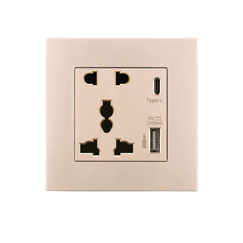 Universal Golden Wall Power Socket 220V Type C with USB, 10 pin Quick ...