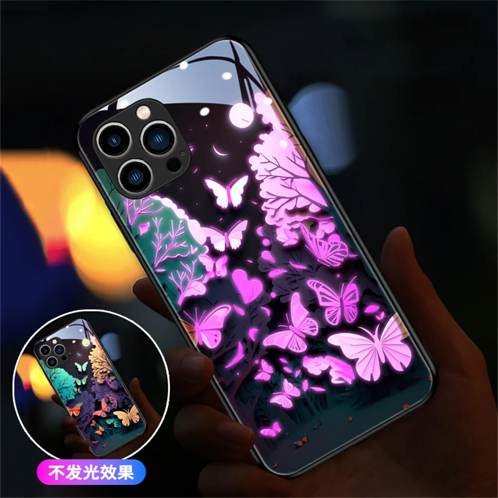 Butterfly-Moonlight-Luminous-Glass-LED-Call-Light-Up-Flash-Phone-Case ...