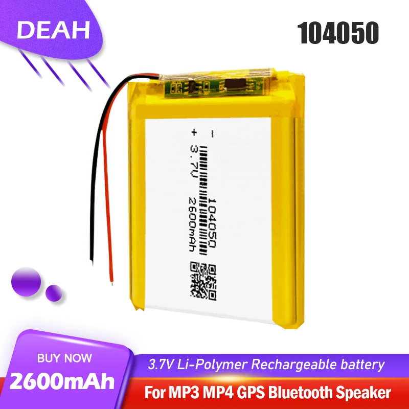 104050 3.7V 2600mAh Rechargeable Lithium Polymer Battery Li-Po Li ion ...