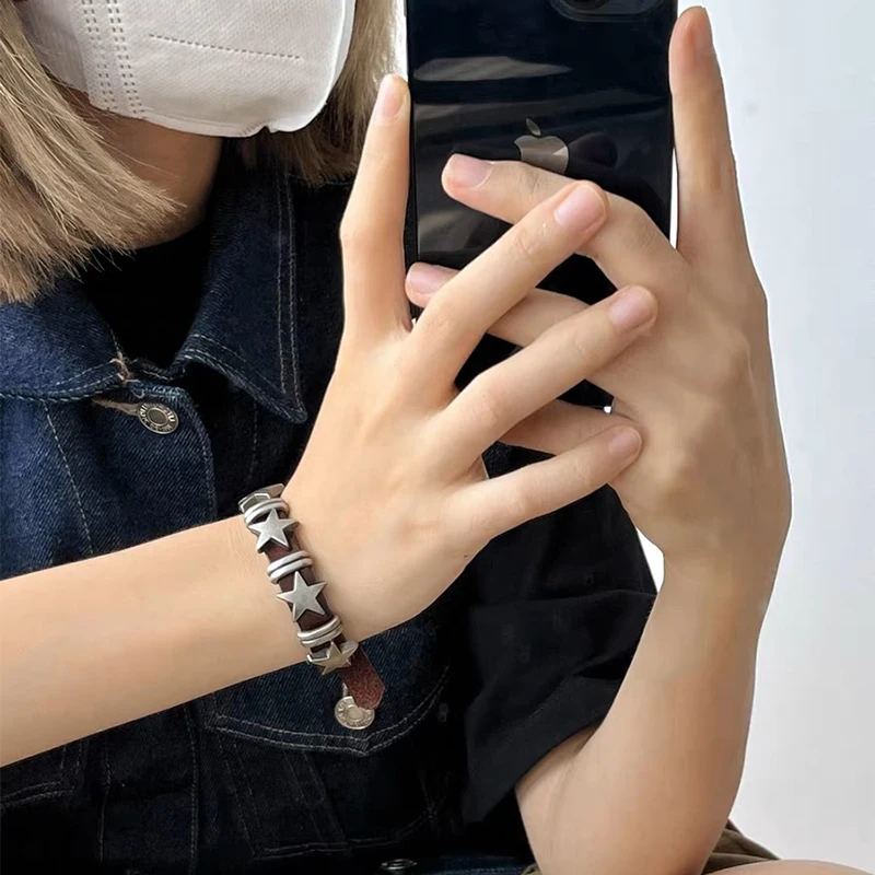 Brun - Bracelets Vintage en cuir de vache pour femmes et hommes, style ...