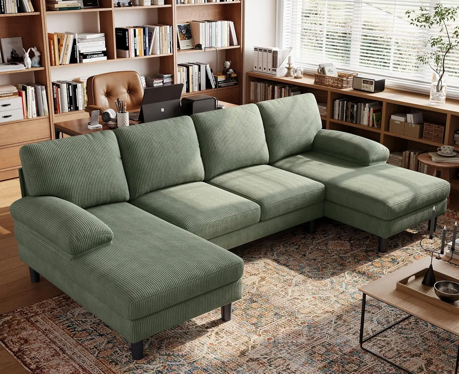 Sectional-Couch-111-W-Corduroy-Sofa-with-Sleepable-Armrests-4-Seat ...