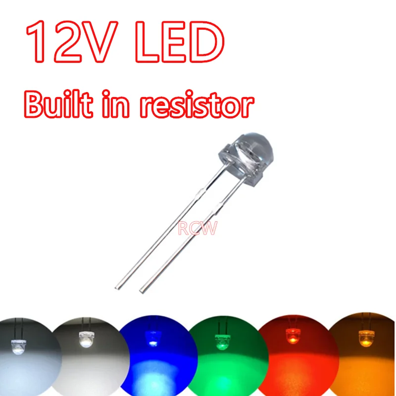 50PCS 12V light emitting tube 5mm Straw hat lamp bead 12V LED light ...