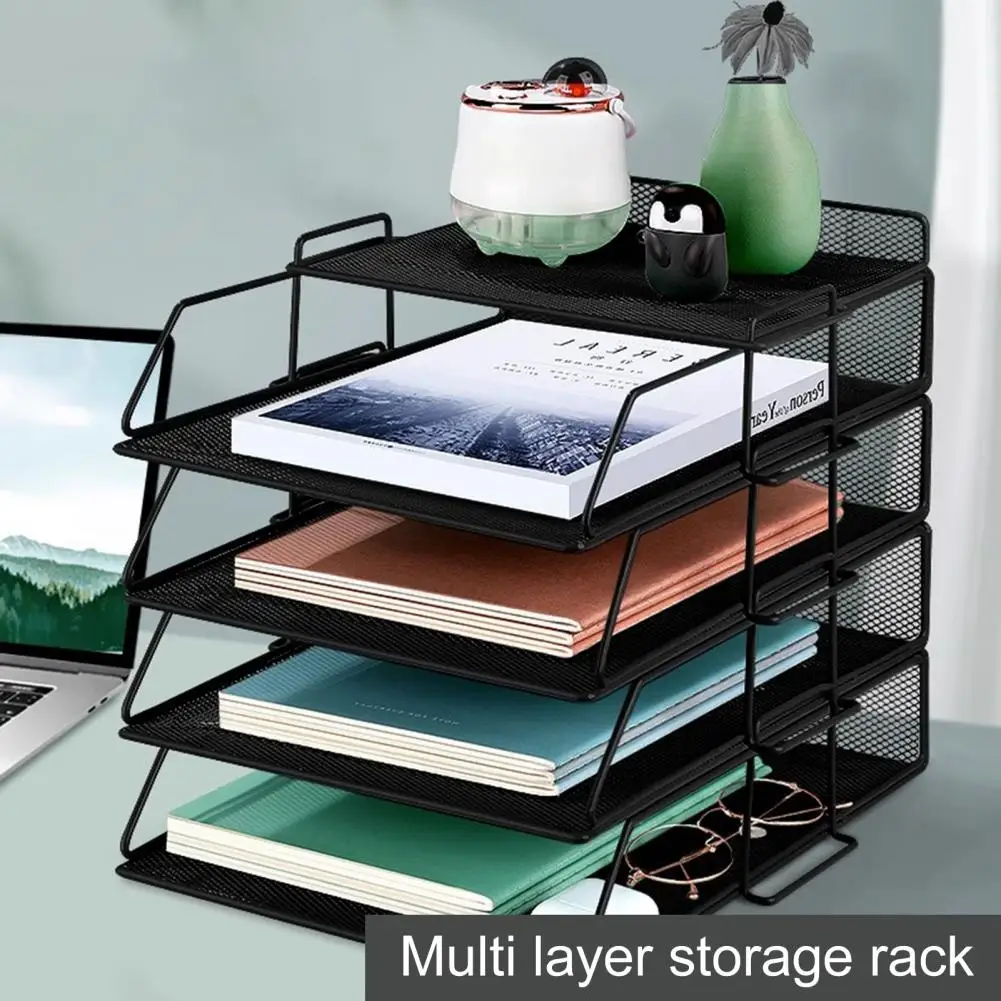 4-Tier-Office-Storage-Rack-with-Pen-Holder-A4-Paper-Storage-Tray-Metal ...