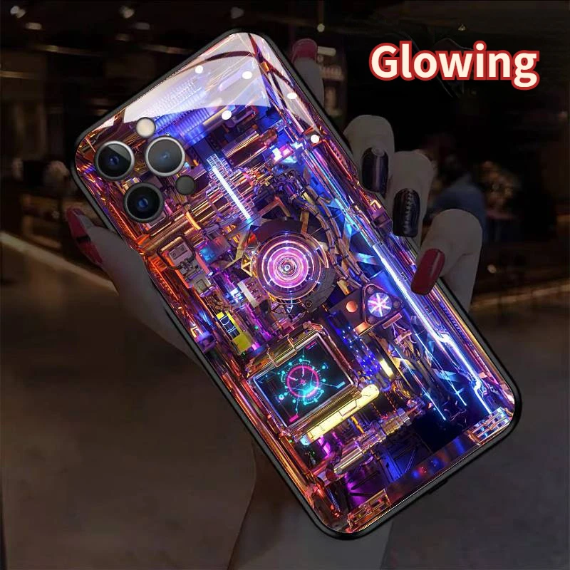 High-Tech-LED-Light-Glowing-Luminous-Tempered-Glass-Back-Phone-Case-for ...