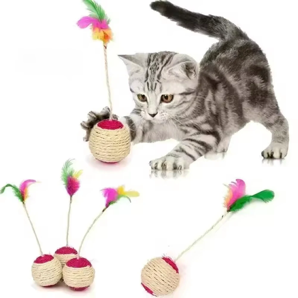 1PC Pet Cat Toy Colorful Feather Blanket Ball Grinding Claw Interactive ...
