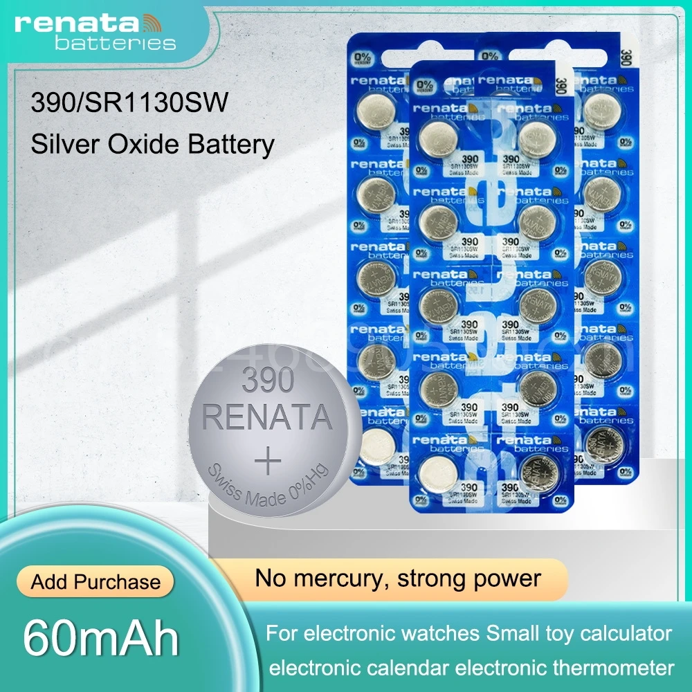 New-Renata-390-SR1130SW-AG10-389-LR54-LR1131-1-55V-Silver-Oxide-Watch ...