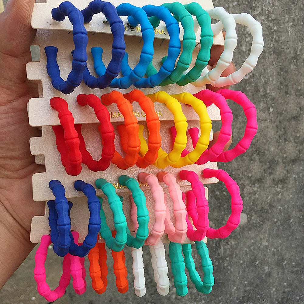 New 4 Pair/Set Bone Joint Circle Acrylic Hoop Earrings Korean Neon ...
