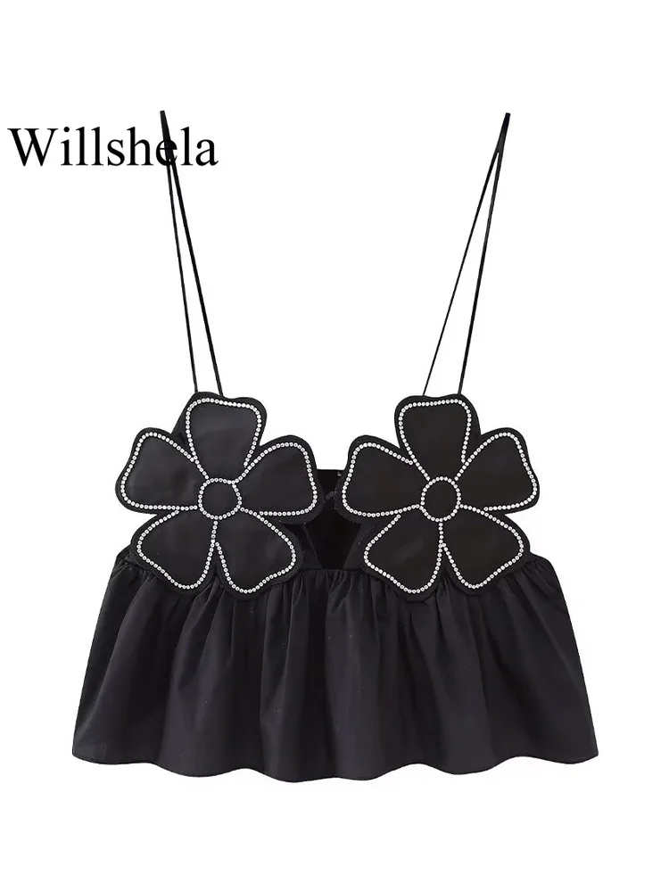 Willshela-Women-Fashion-Floral-Black-Backless-Lace-Up-Cropped-Tops-Vintage-Thin-Straps-Pleated ...