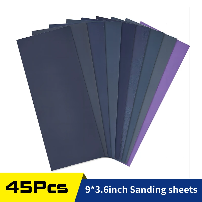 45Pcs Sanding Sheets 9*3.6 inch Sandpaper Dry Wet 400 to 3000 Grit for ...