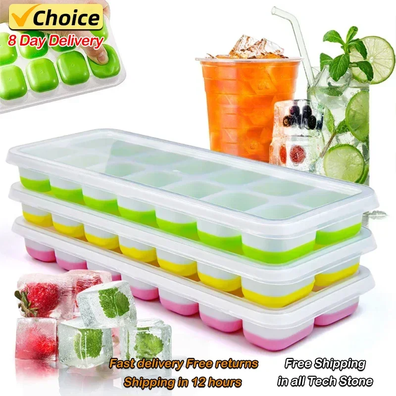 14-Compartment-Ice-Cube-Square-Ice-Cube-Mold-with-LidSilicone-Ice ...