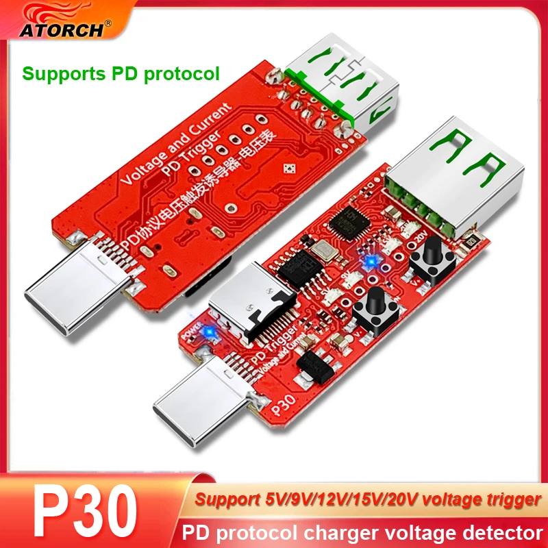 ATORCH 고속 충전 미끼 트리거 감지기, 고속 충전기용 고정 전압 출력, USB C 타입, PD2.0, 3.0, 5V, 9V ...