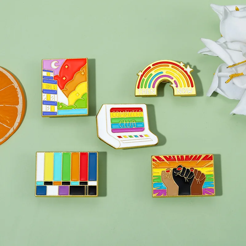 Rainbow-Enamel-Lapel-Pins-Rainbow-Pins-Computer-Night-Fist-Piano-na ...