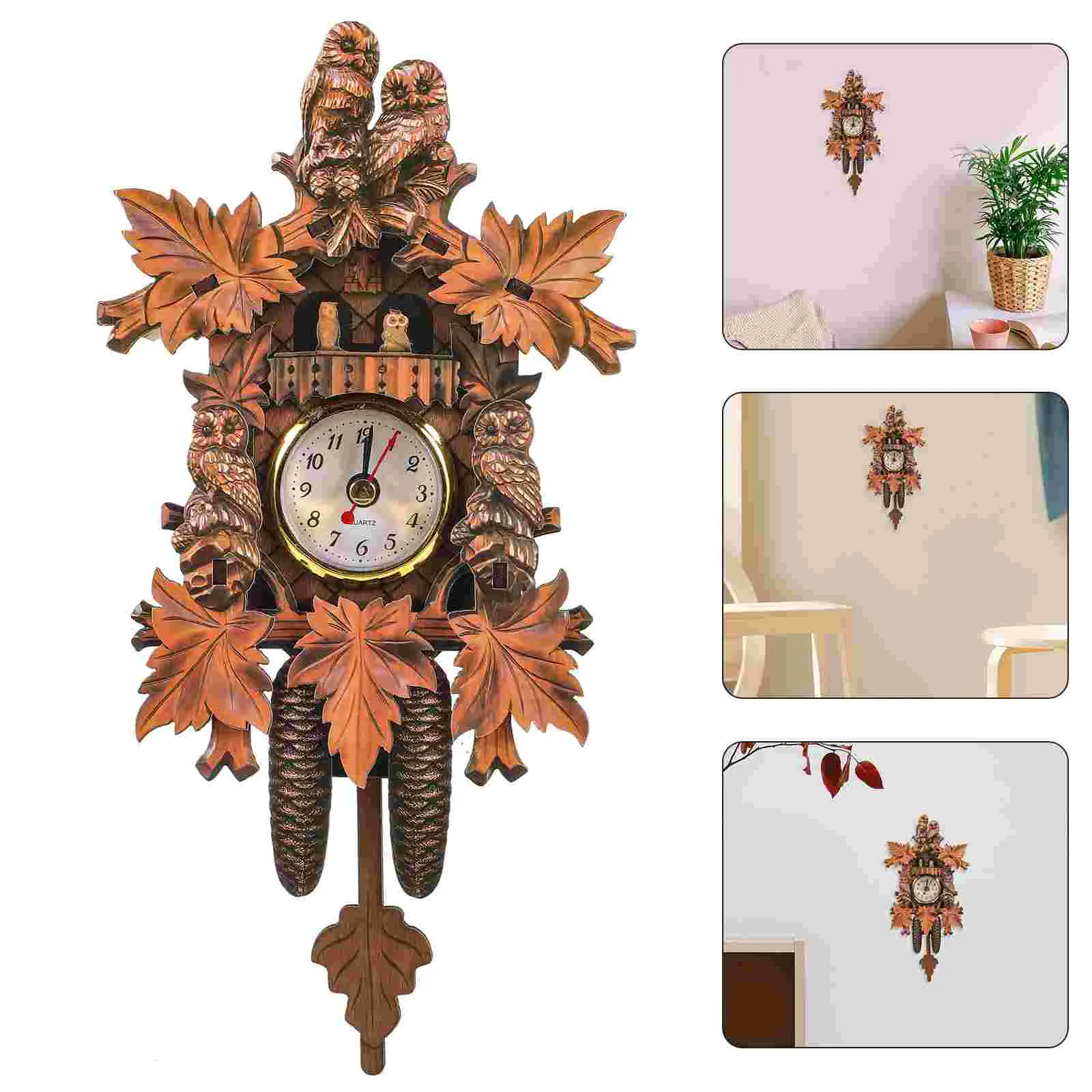 Cuckoo Clock Wooden Pendulum Wall Clock Owl Vintage Chiming Clock ...