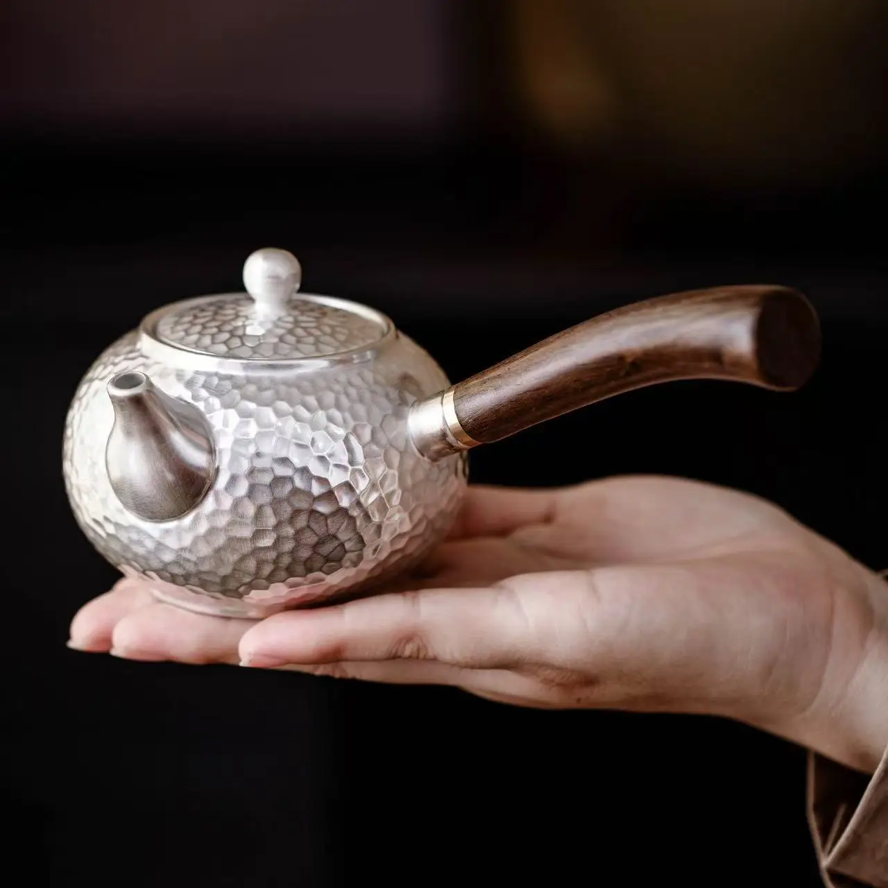 170ML Hammer Wooden Handle Side Handle Pot Hand-painted 999 Silver ...