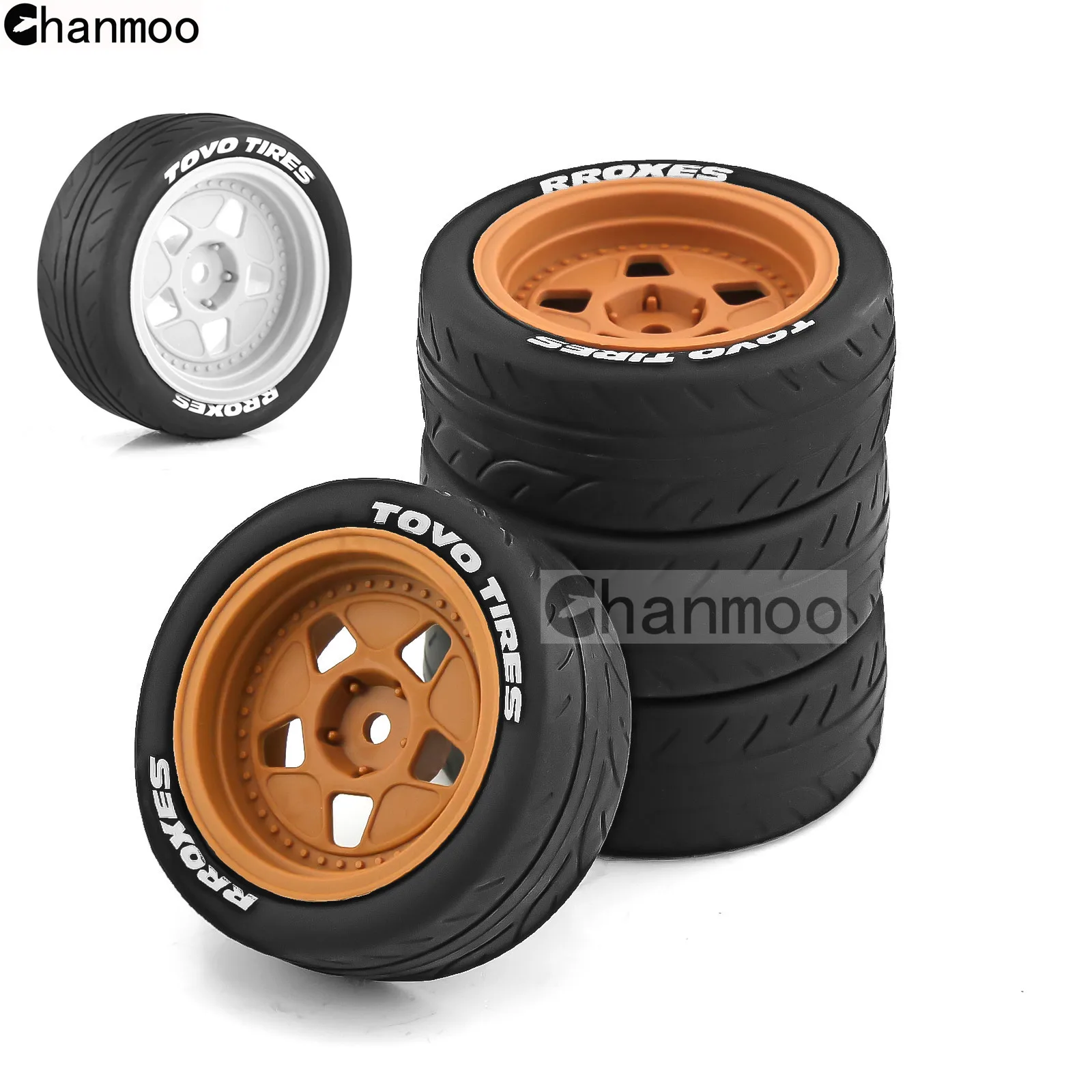 Chanmoo 4Pcs 1/10 Racing Wheels Tires 68mm Rally Tyre 12mm Hex for RC ...