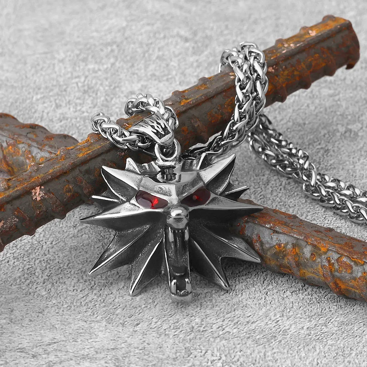 Viking-Stainless-Steel-Wolf-Head-Pendant-Necklace-Red-Eye-Zircon-Inlay ...