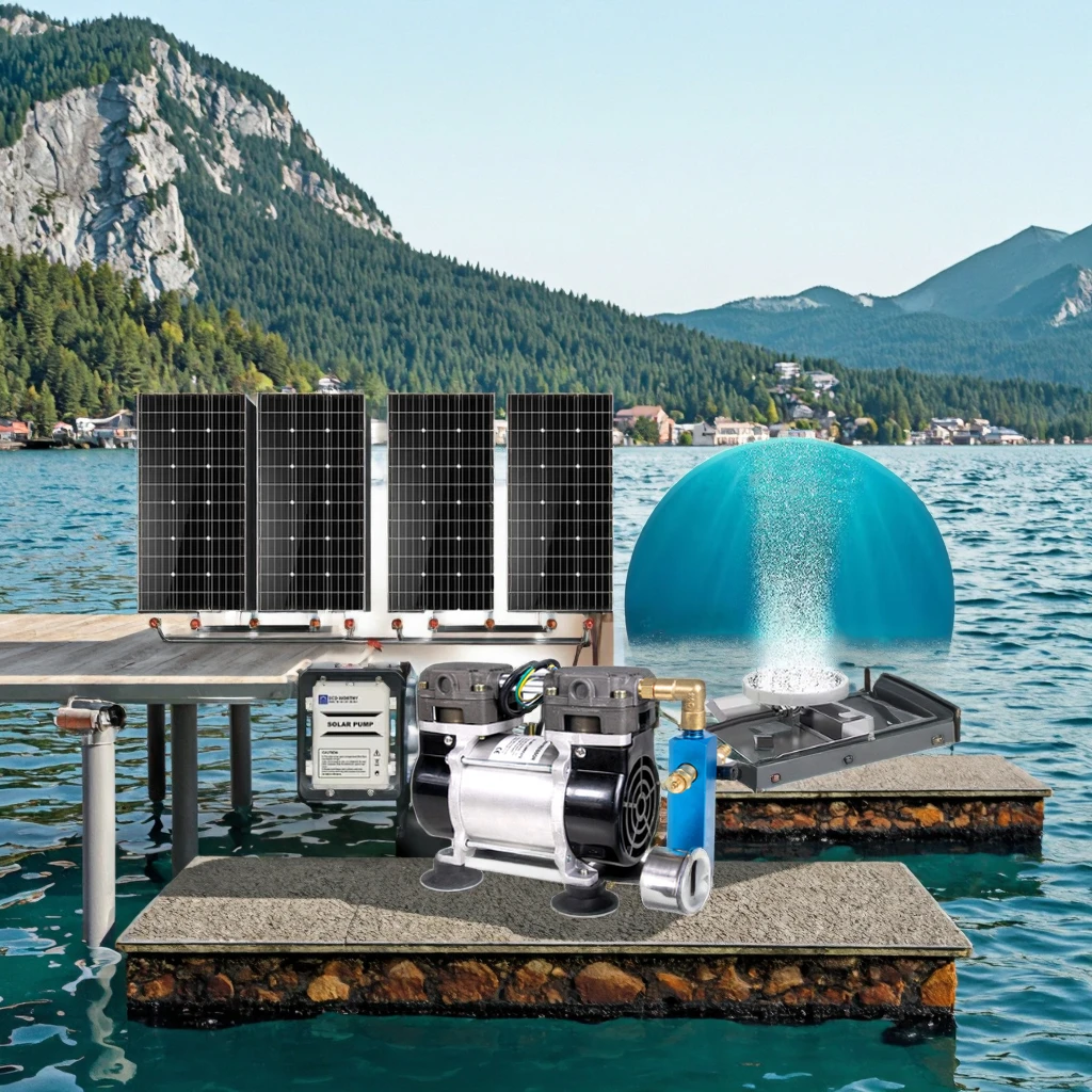 130W Portable Solar Pond Lake Aeration System DC24V Aerator Compressor ...