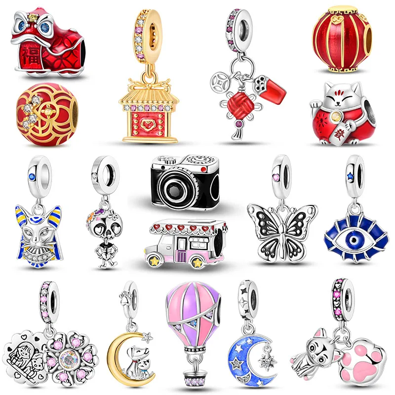 925-Silver-Plated-Red-Lantern-Cat-Paw-Moon-Charms-For-Jewelry-Making ...