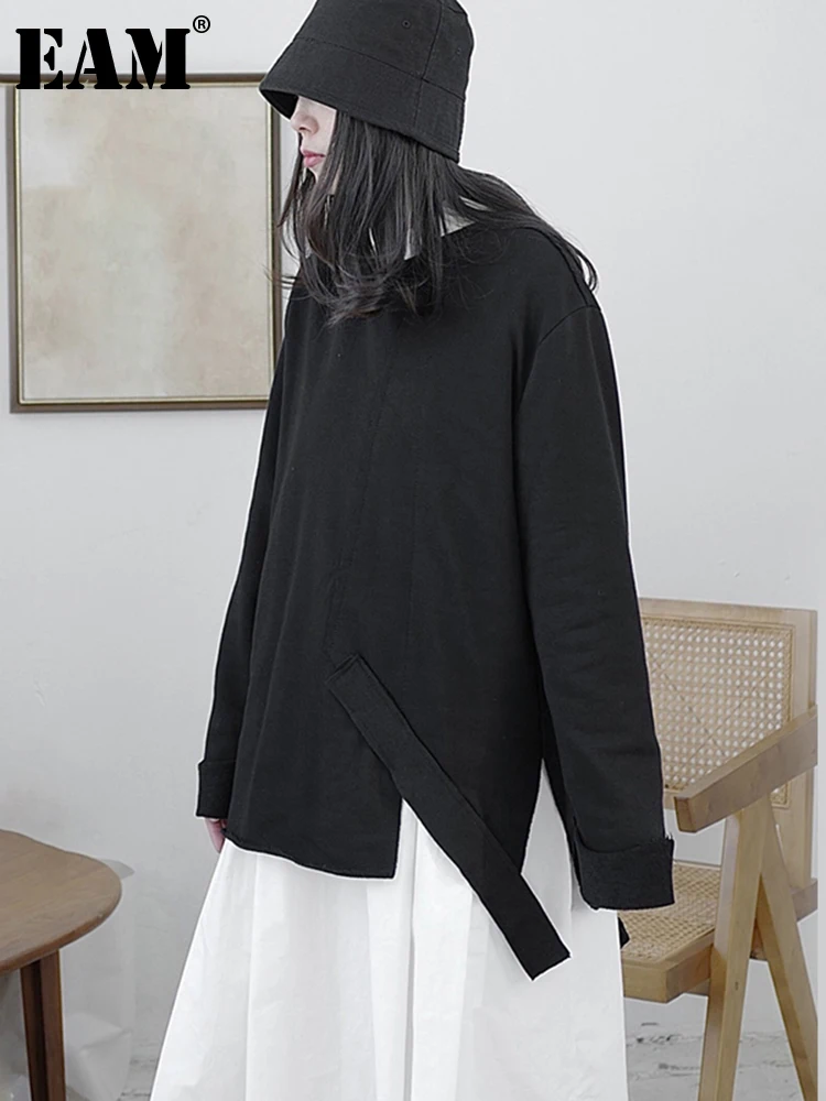 EAM-Loose-Fit-Vent-Irregular-Black-Sweatshirt-New-Round-Neck-Long ...