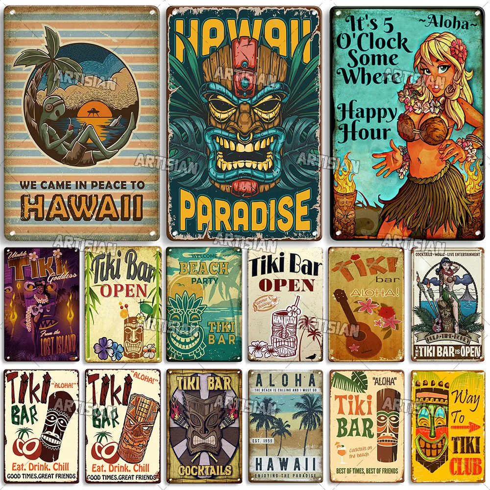 Retro-Tiki-Bar-Metal-Tin-Sign-Decorative-Plate-Vintage-Hawaii-Metal ...