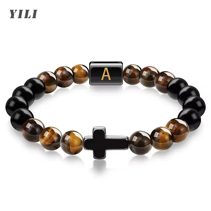 26 Letters Initial Cross Bracelets Handmade A-Z Name Bracelet Natural ...