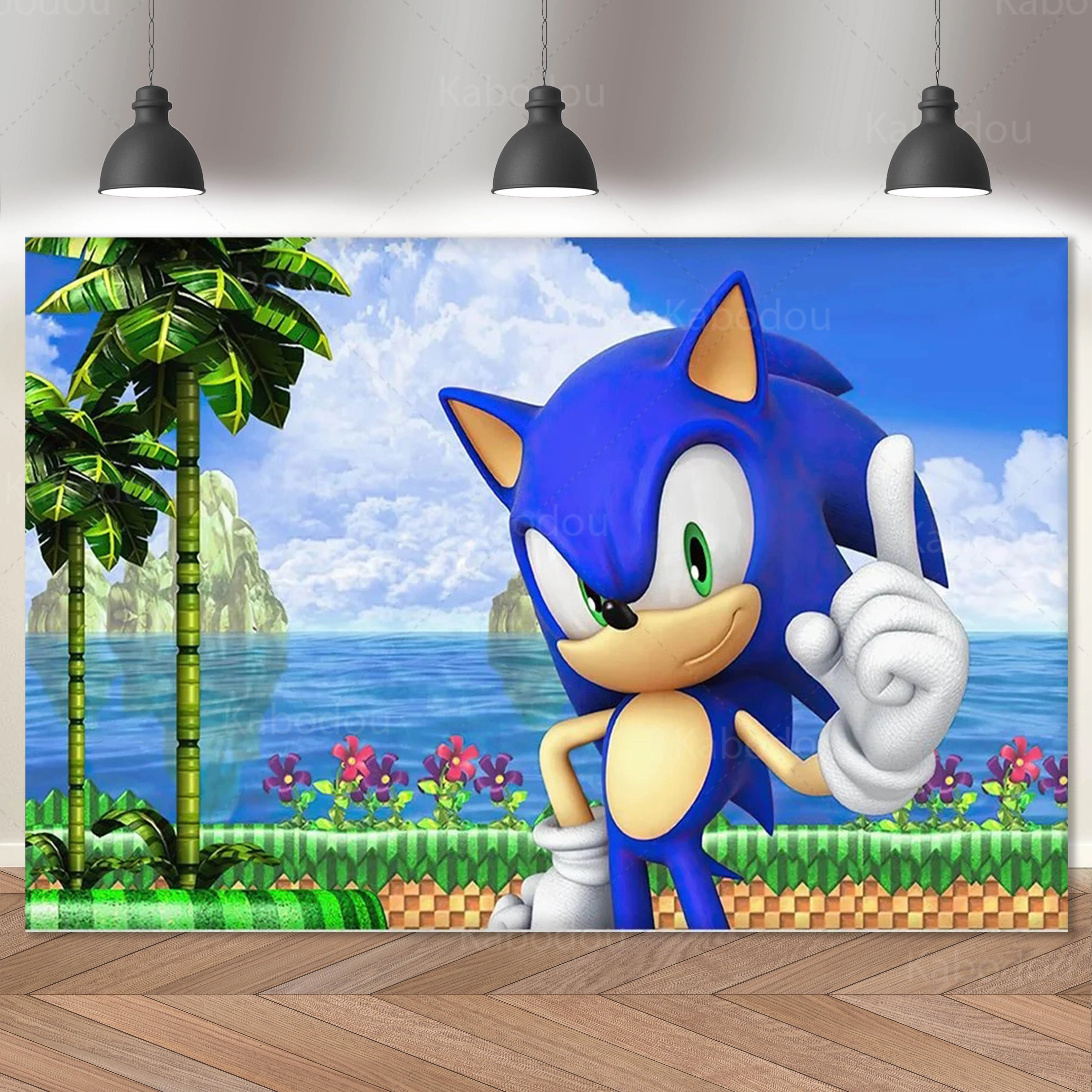 Fondo azul sónico para fiesta de cumpleaños de niños, decoración para ...