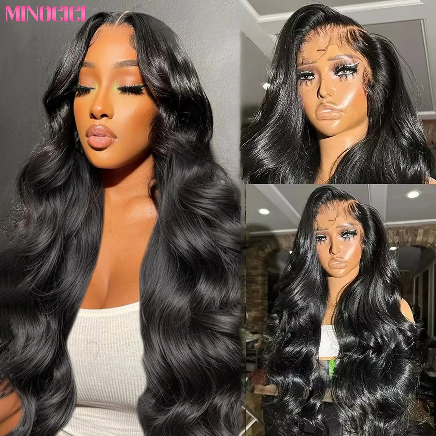 220% Density 40 Inch Body Wave Human Hair Wigs 13x6 Hd Lace Frontal ...