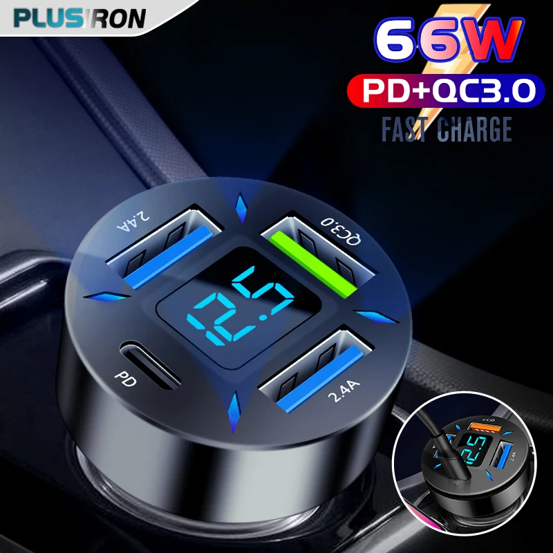 Cargador de coche de carga rápida, adaptador de encendedor de cigarrillos de 12V, 4 puertos USB ...