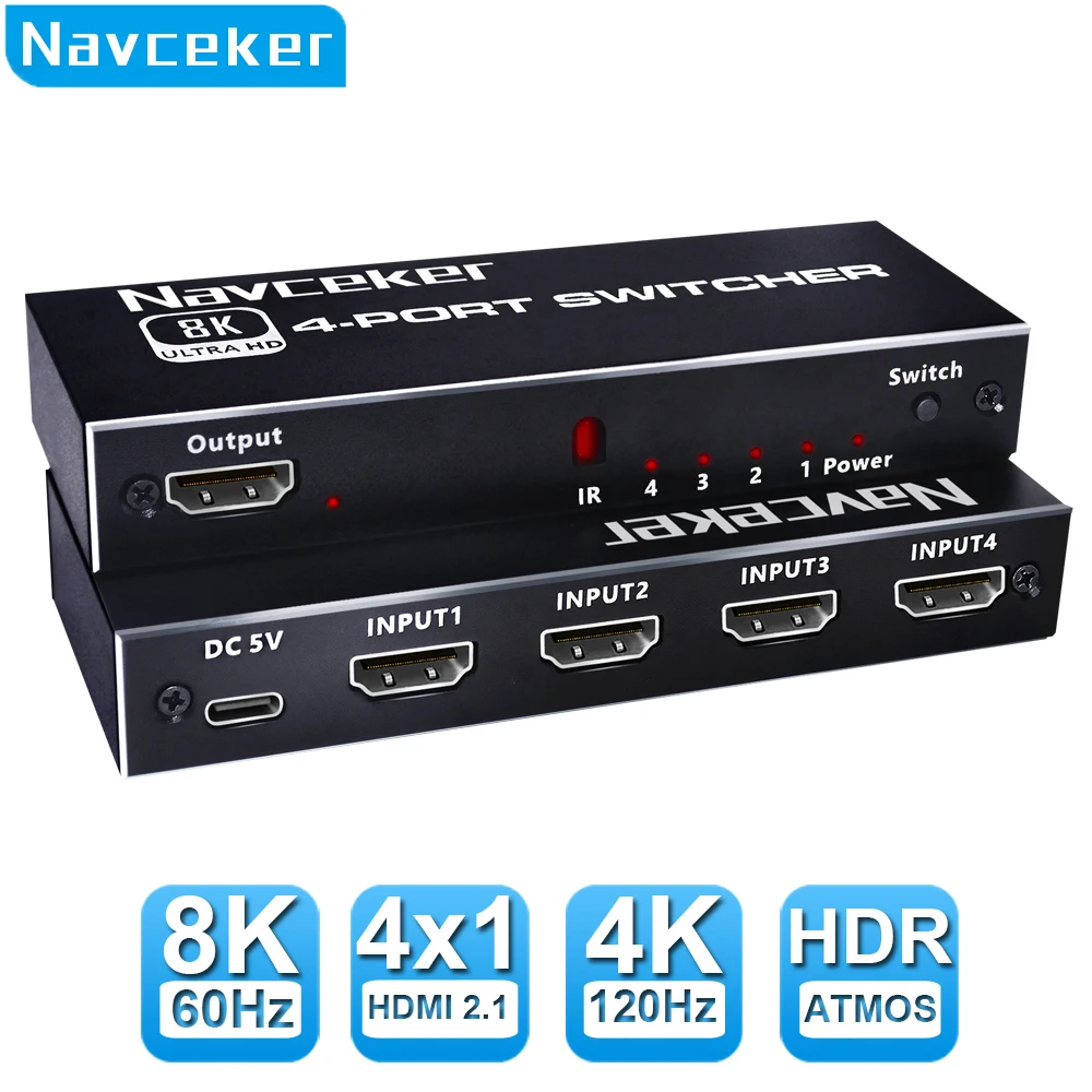 Navceker 8k Hdmi 2.1 Switcher Selector 4k 120hz Hd Switch Hdmi Splitter ...