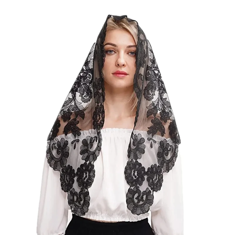 Triangular Embroidery Lace Veil Women Head Covering Muslin Veil Lace ...