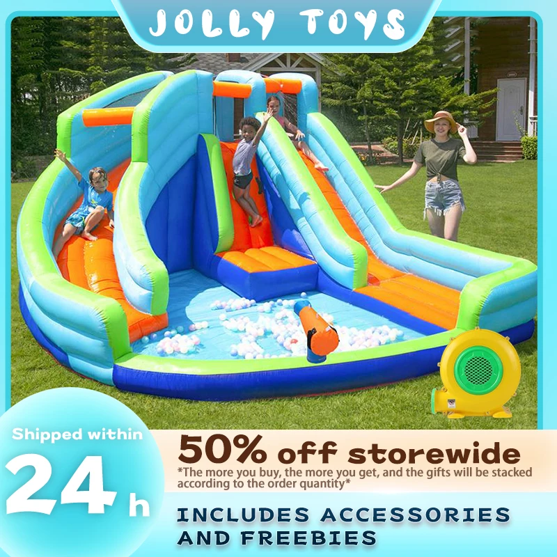 Kids-Inflatable-Slide-with-Ball-Pit-2-Slides-Water-Park-with-Hair-Dryer ...