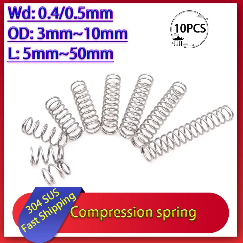 10Pcs-Wire-Diameter-0-4mm-0-5mm-304-Stainless-Steel-Compression-Spring ...