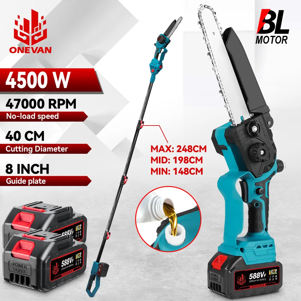 ONEVAN 8Inch Brushless Telescoping Pole Electric Chainsaw Oiler High ...