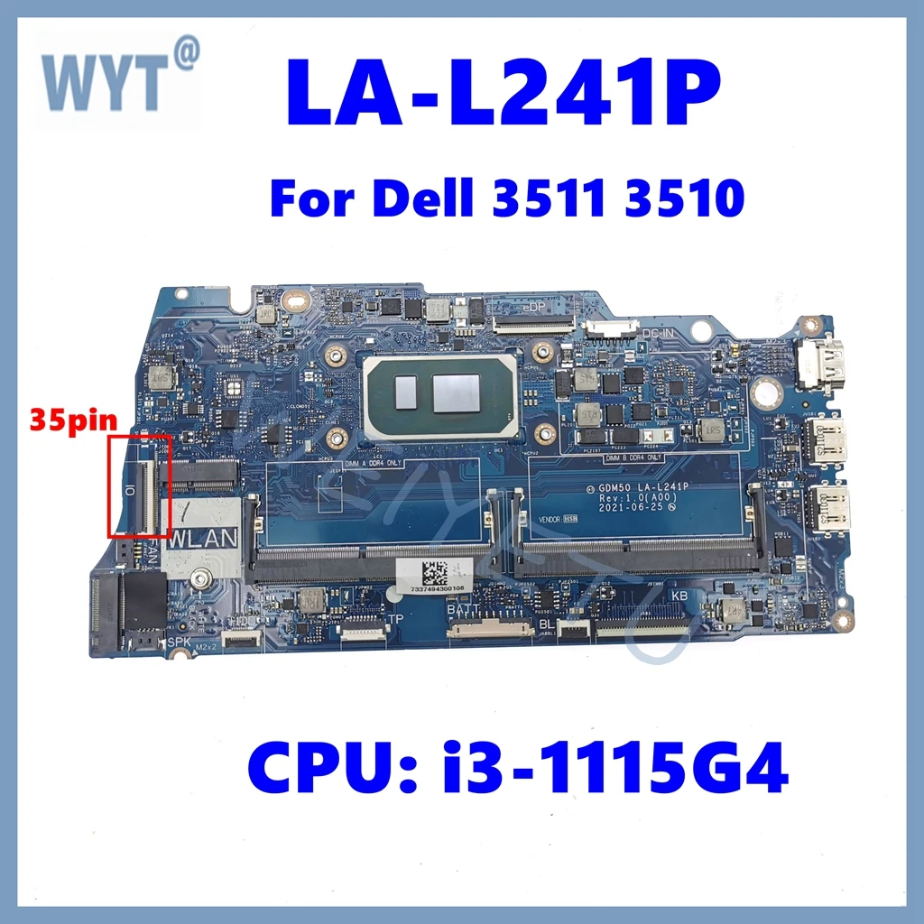 LA-L241P with i3-1115G4CPU Laptop Motherboard For Dell Inspiron 15 3511 ...