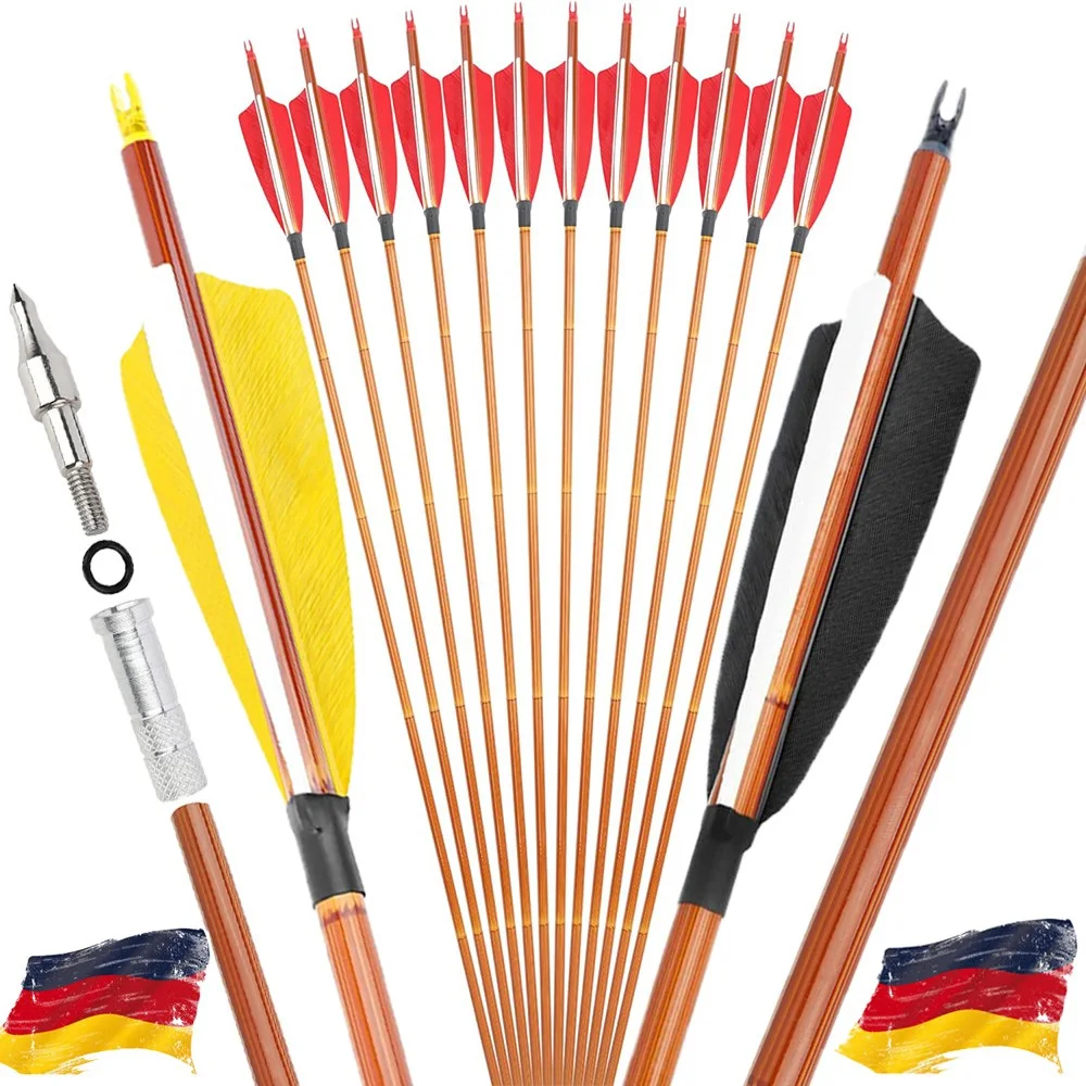 12pcs Archery Arrows 4" Natural Feather SP500 Professional Mixed Carbon ...