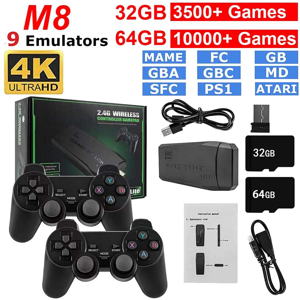 M8 Video Game Console 2.4G Double Wireless Controller Game Stick 4K ...
