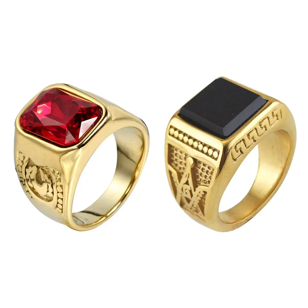 Retro Pattern Titanium Steel Crystal Embedded Ring Finger Ring Jewelry ...