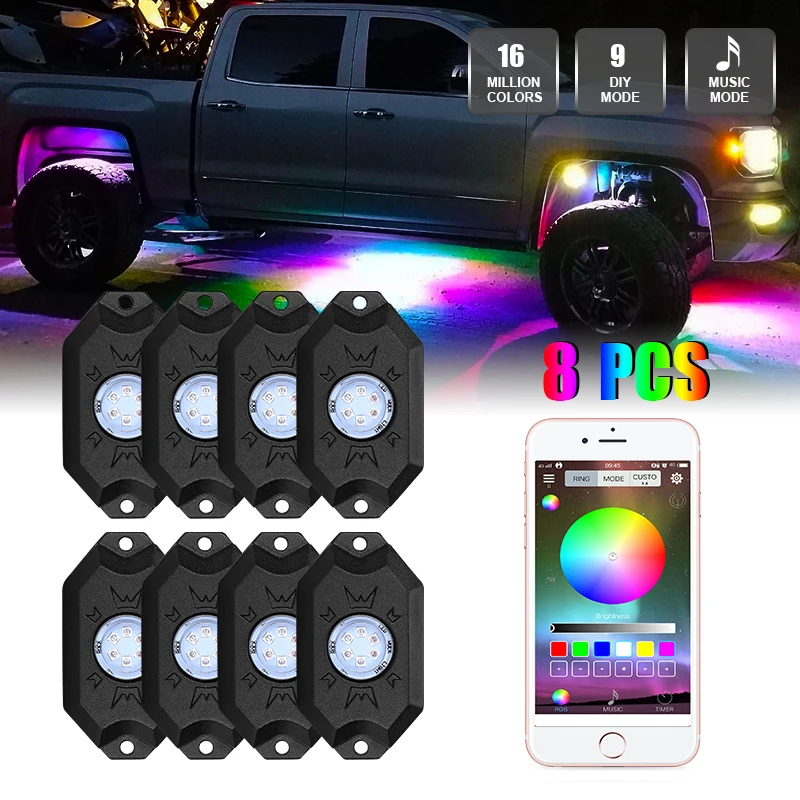 RGB LED Rock Lights Kit for Trucks Music Mode APP Remote ControlCar ...